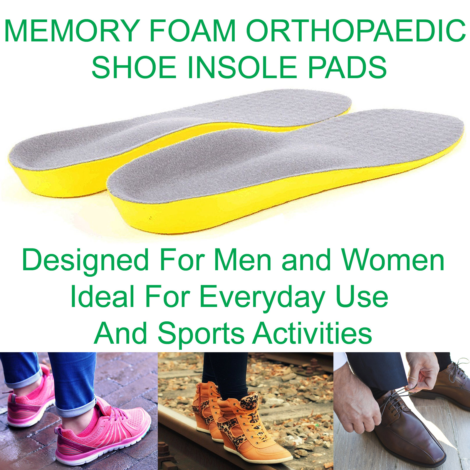 MEMORY FOAM UNISEX ORTHOPAEDIC SHOE INSOLES PADS ARCH SUPPORT COMFORT ...